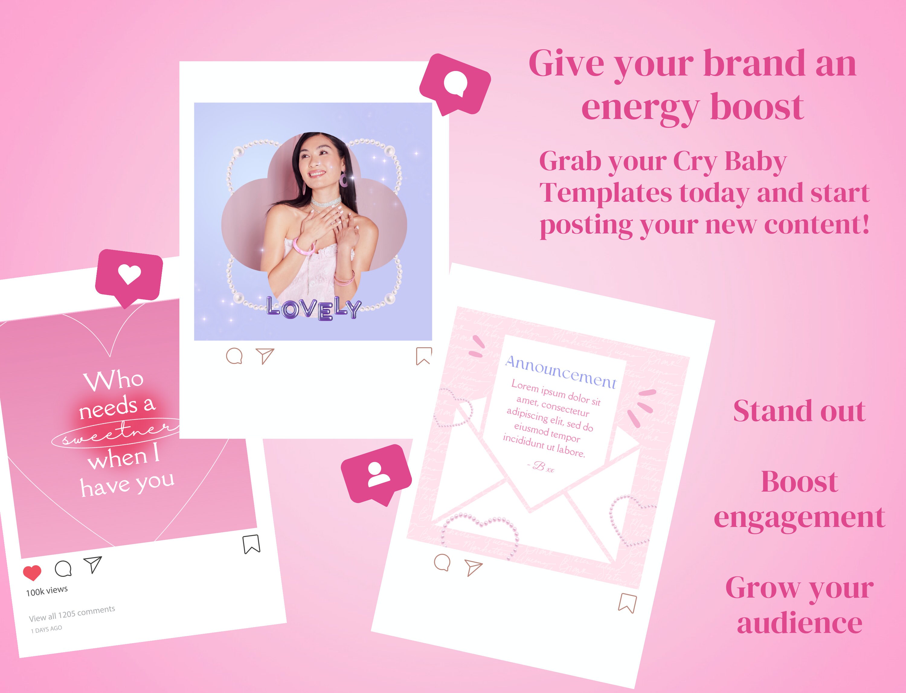 Pink Instagram Post Templates, Pastel Pink and Blue Instagram Template ...