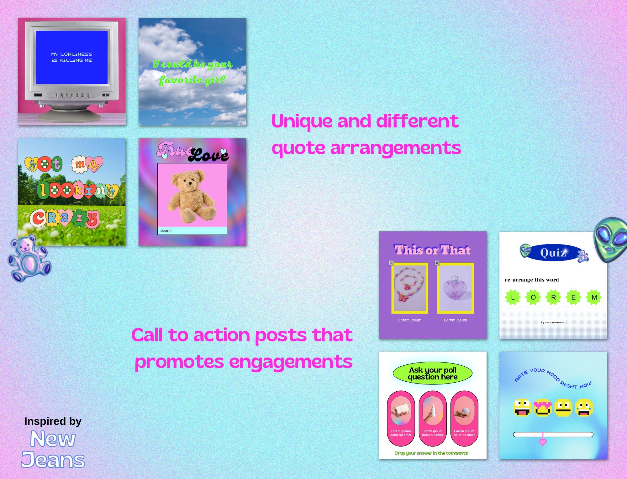 Y2K Instagram Template, Y2K Instagram Post Templates Canva, Newjeans ...