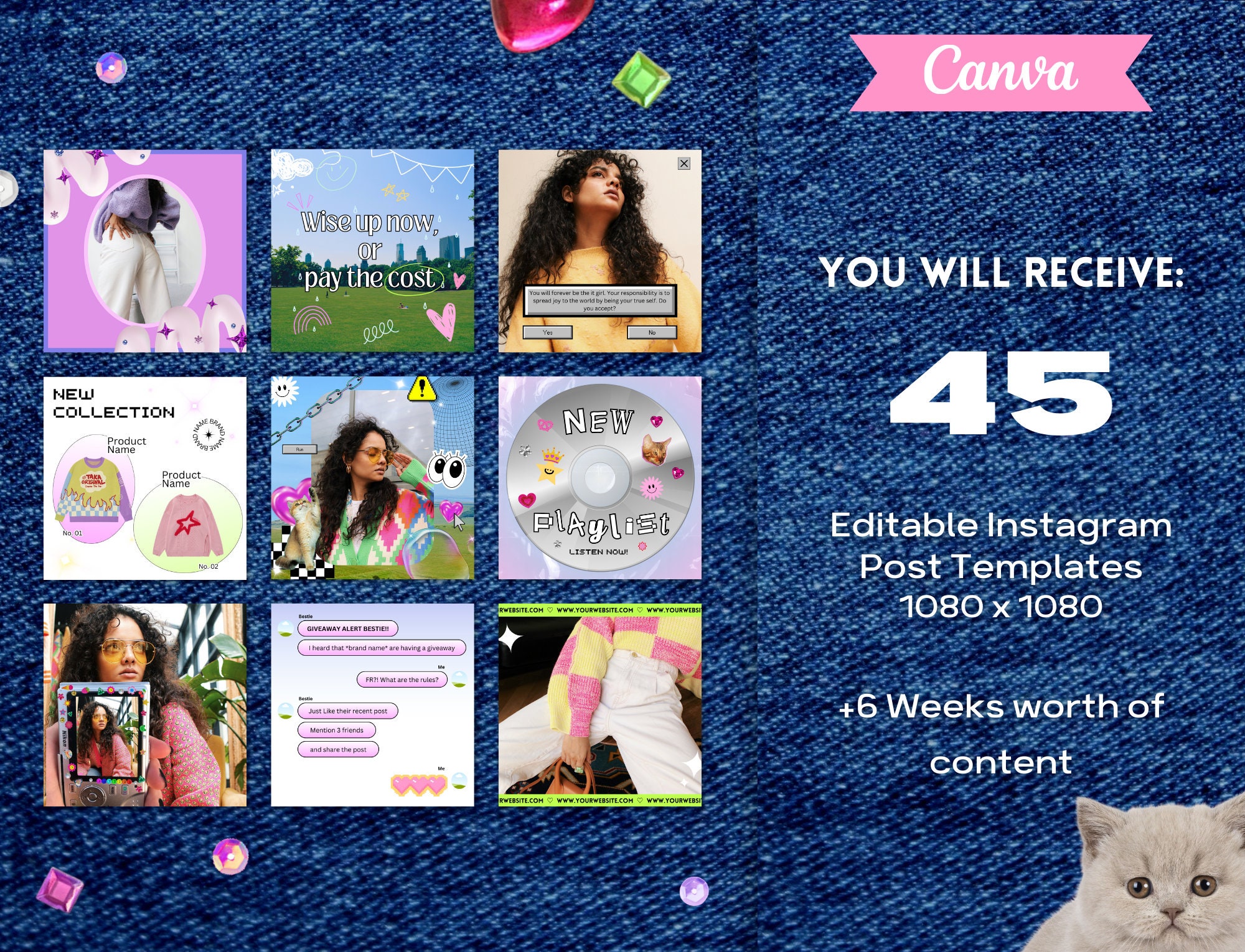 Y2K Instagram Post Template, Instagram Y2K Quotes, 2000s Editable Canva ...
