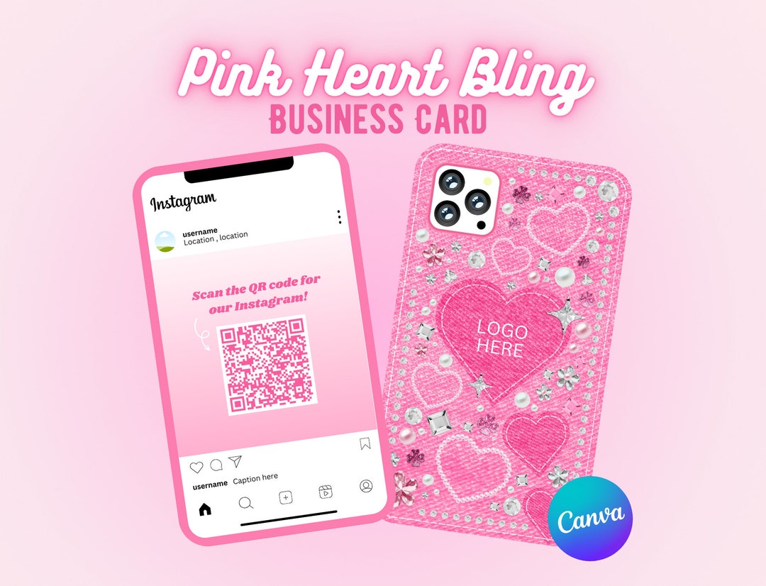 Editable Pink Business Card Template, Y2K Mobile Phone Card, QR Code ...