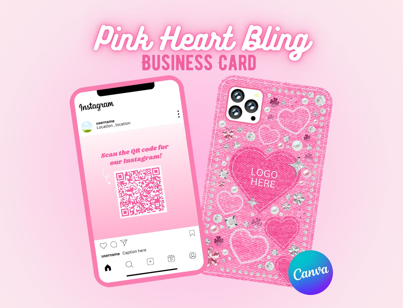 Editable Pink Business Card Template, Y2K Mobile Phone Card, QR Code ...