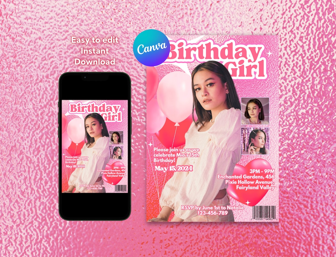 Editable Magazine Cover Invitation, Y2K Magazine Cover, Canva Template ...