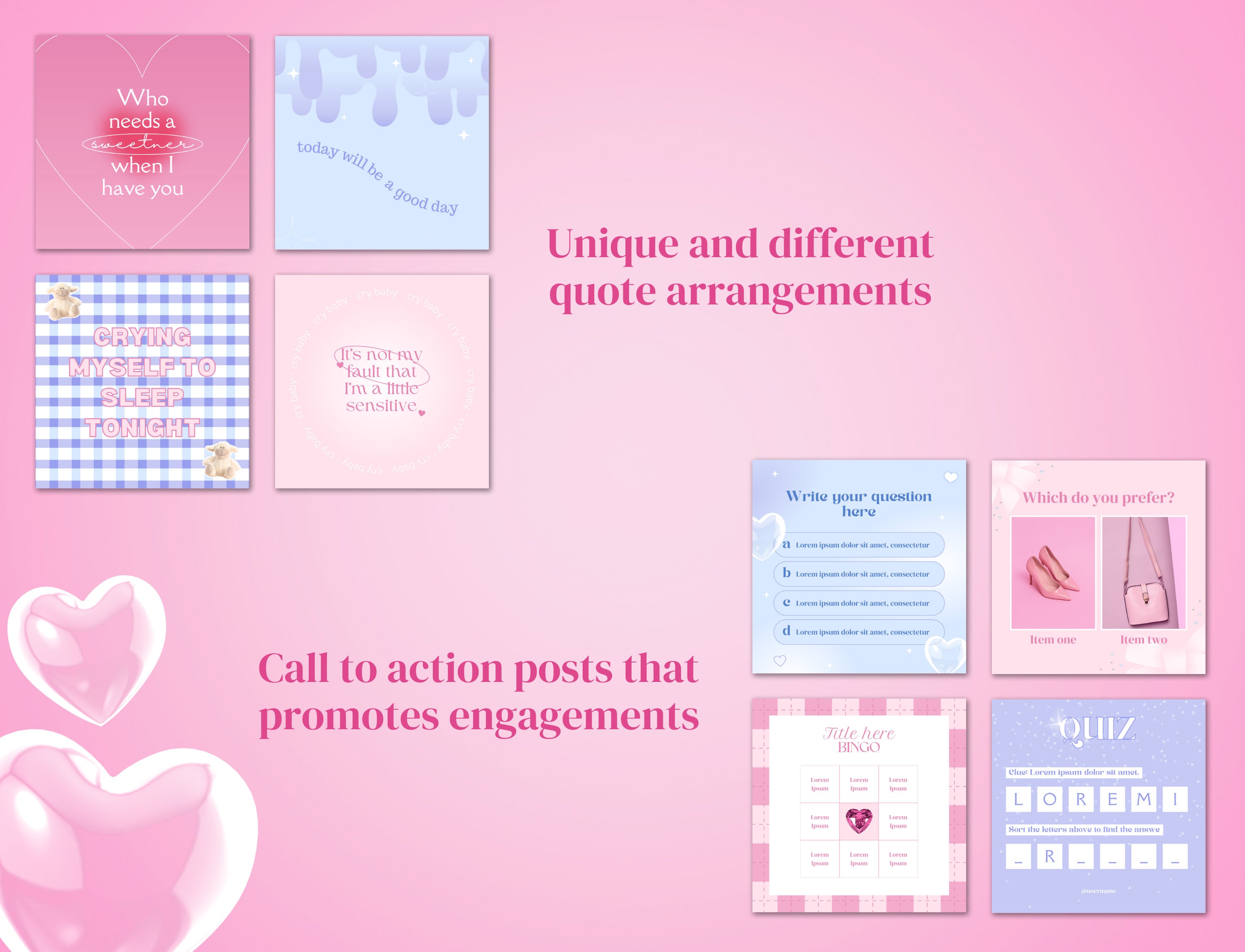 Pink Instagram Post Templates, Pastel Pink and Blue Instagram Template ...