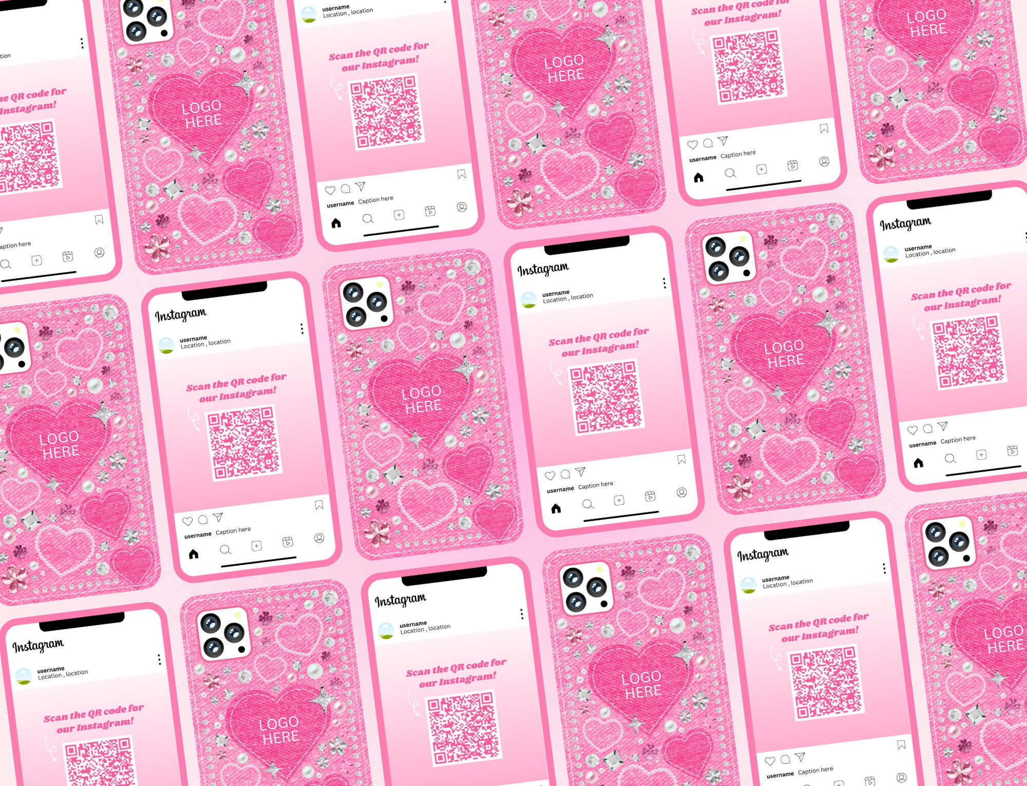 Editable Pink Business Card Template, Y2K Mobile Phone Card, QR Code ...