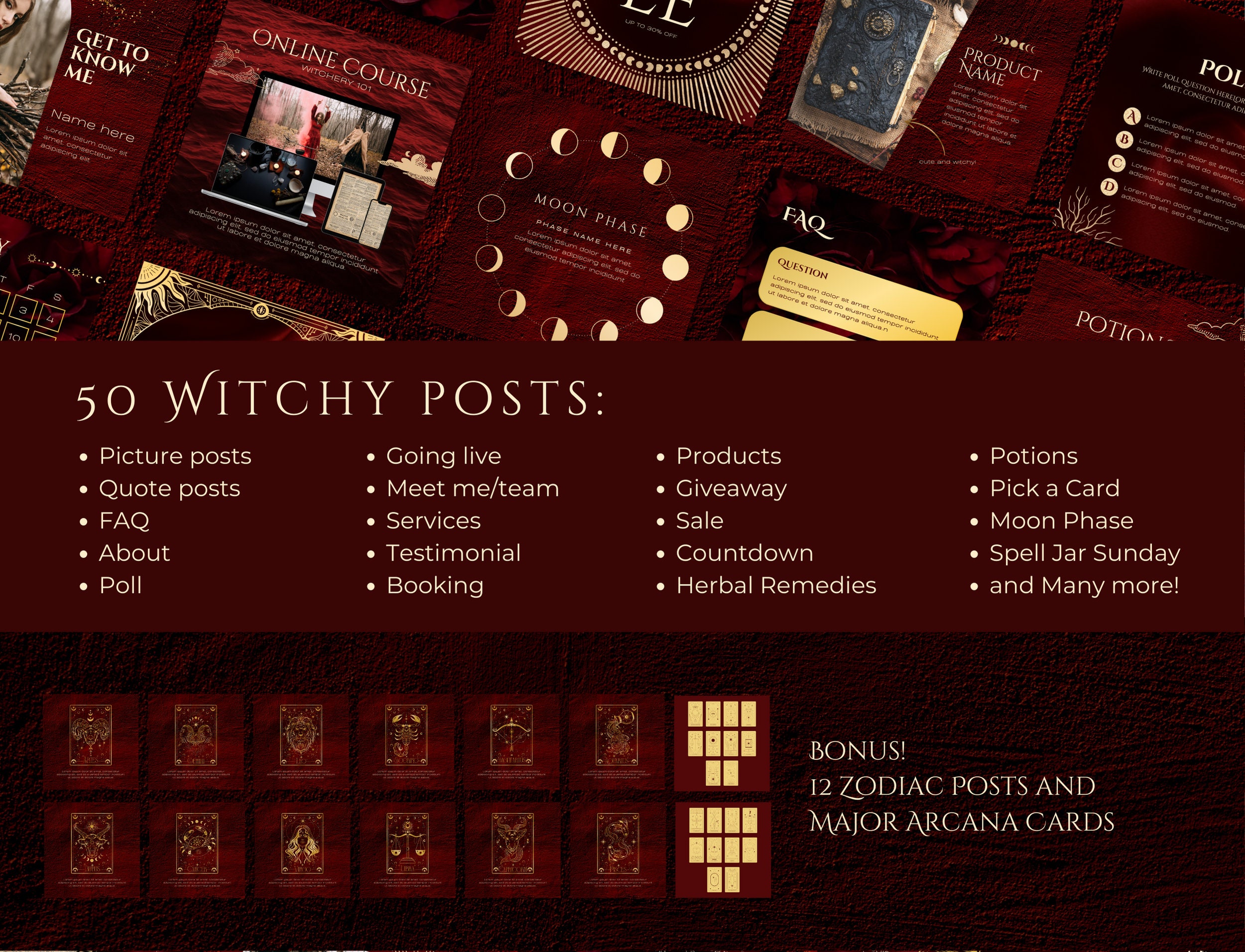 Mystical Red Instagram Post Templates, Spiritual Witchy Vibes, Canva ...