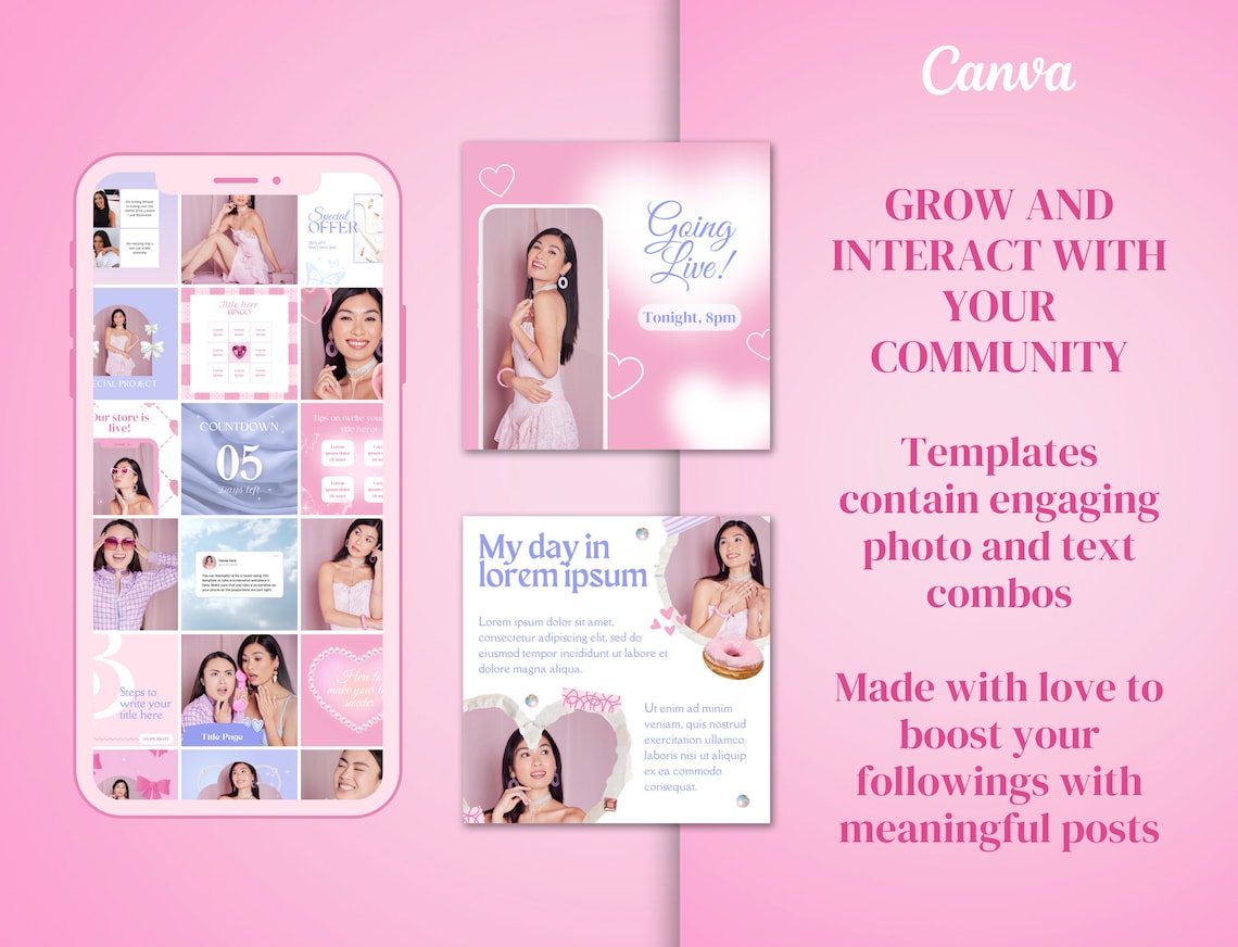 Pink Instagram Post Templates, Pastel Pink and Blue Instagram Template ...
