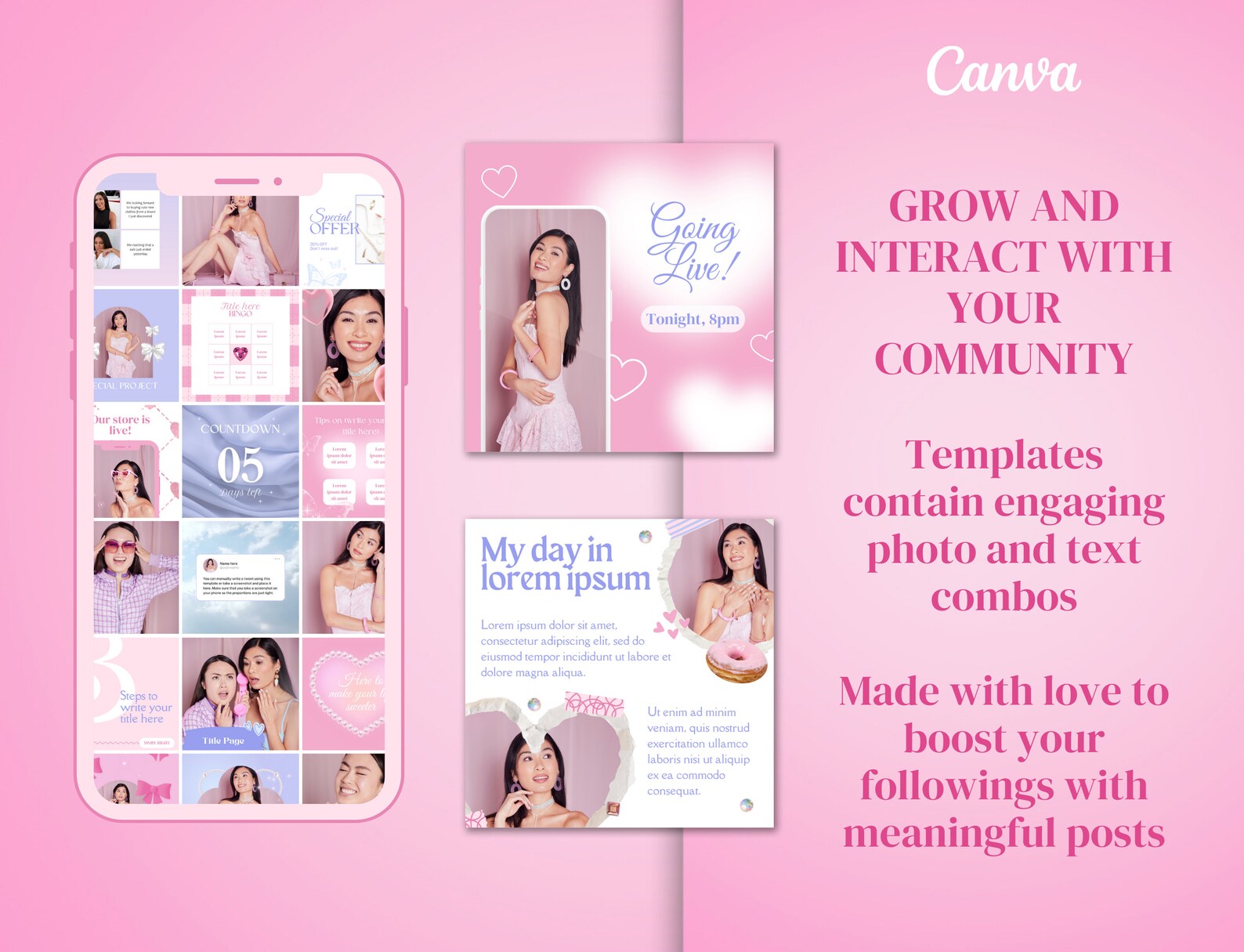 Pink Instagram Post Templates, Pastel Pink and Blue Instagram Template ...