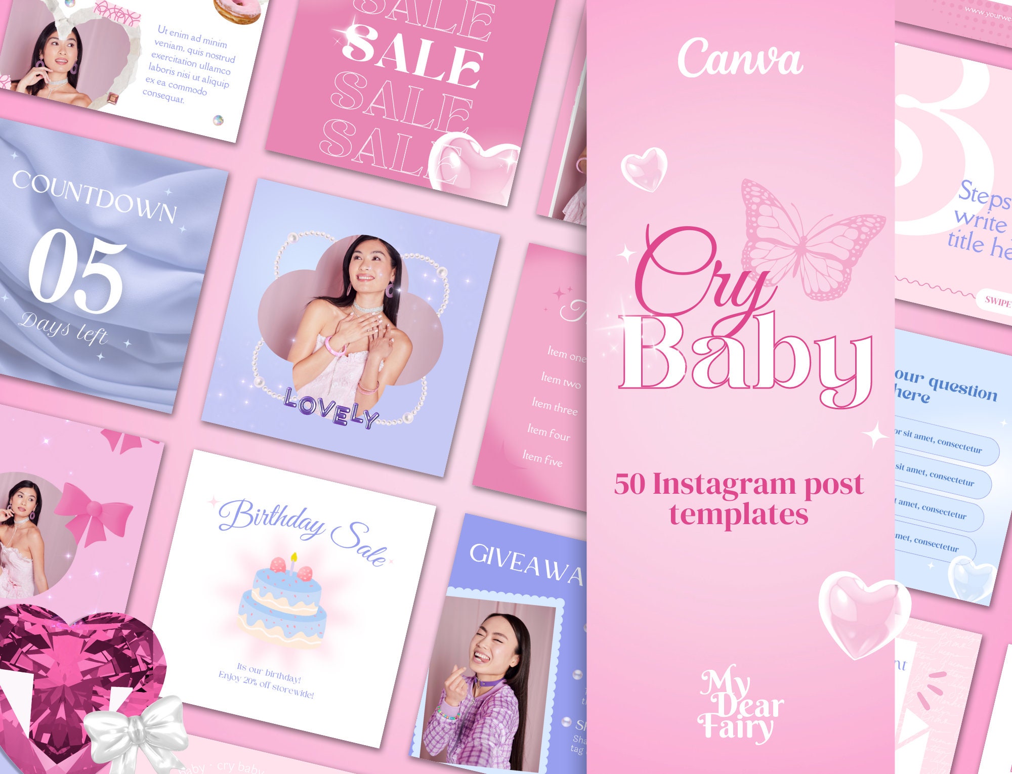 Pink Instagram Post Templates, Pastel Pink and Blue Instagram Template ...