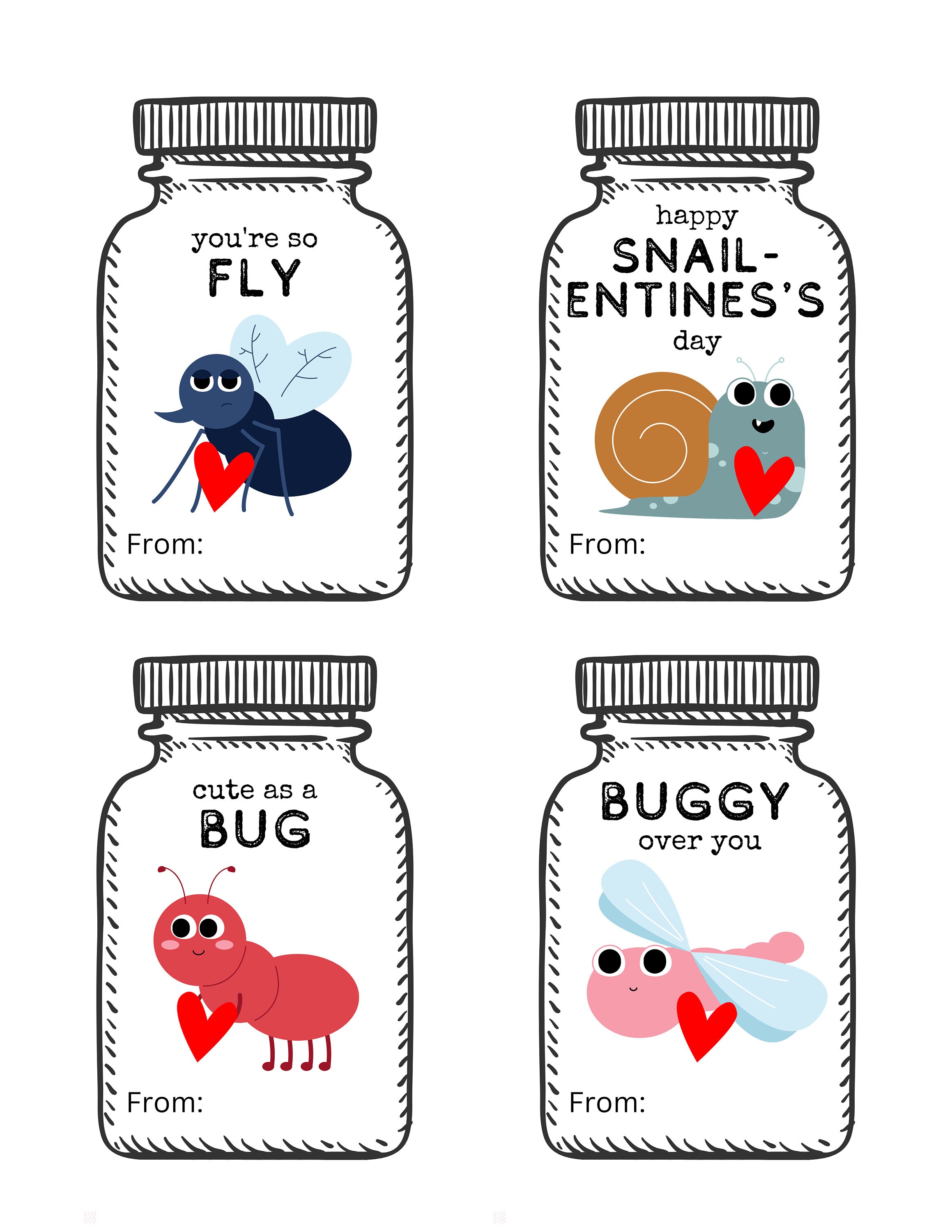 Printable Bug Valentine's Day Cards Kids Valentines - Etsy