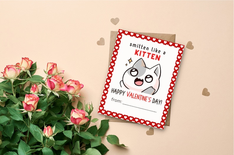 Printable Cat Valentine's Day Cards Classroom Valentine Cards Cat ...