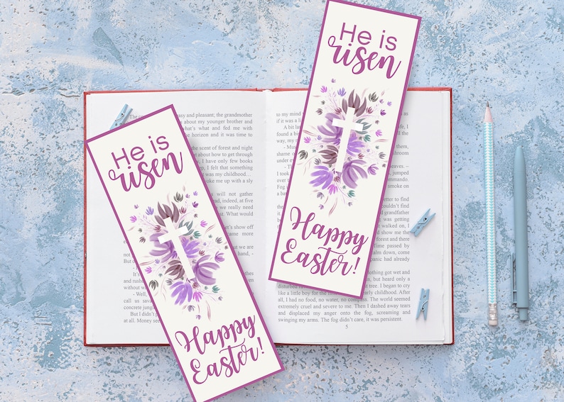 Printable Easter Bookmarks, He is Risen Easter Gift, Religious Easter ...