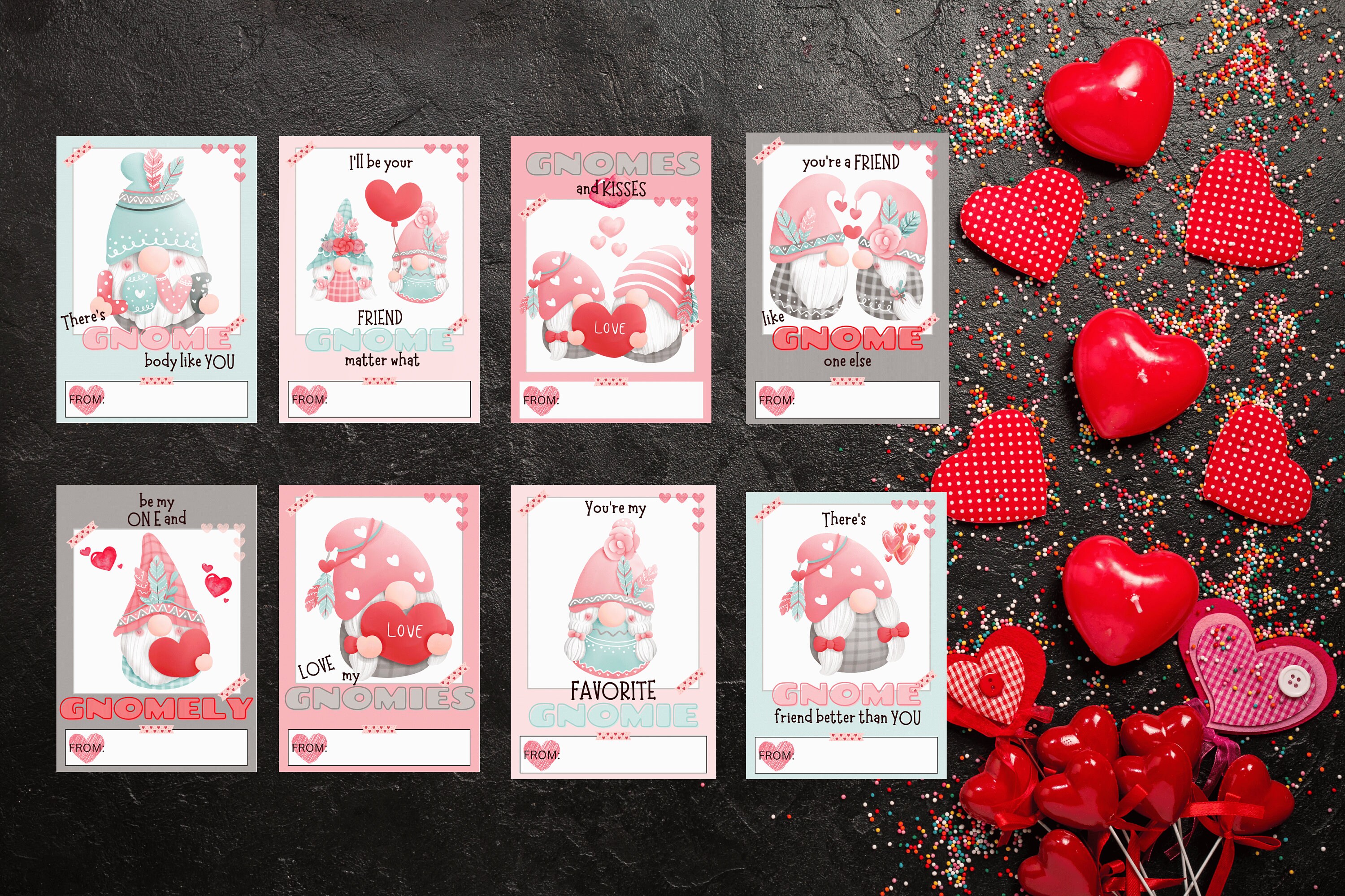 Printable Gnome Themed Valentine's Day Cards Set of Eight Cards Gnome ...