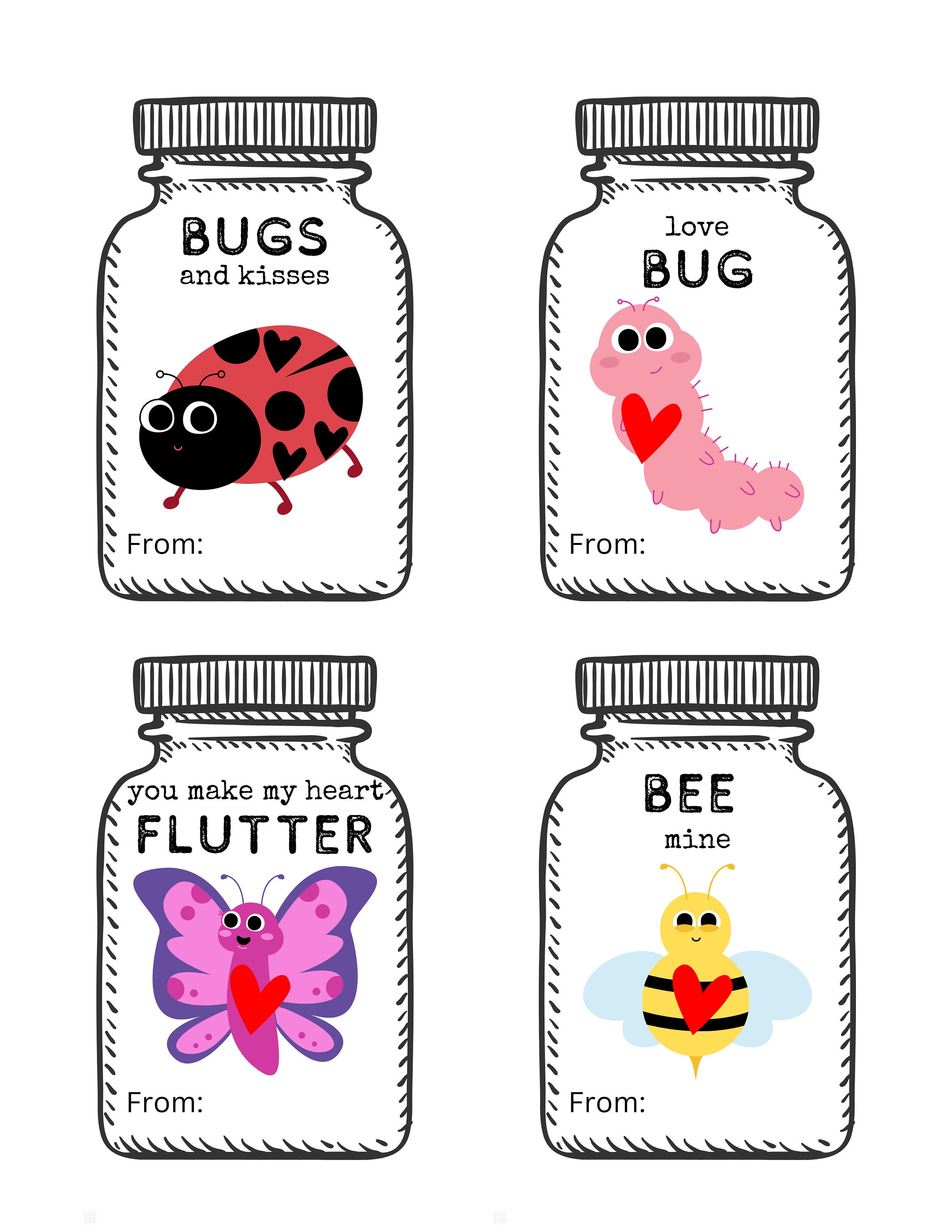 Printable Bug Valentine's Day Cards Kids Valentines Valentine Cards for ...