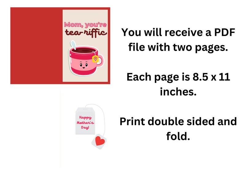 Printable Mother's Day Card, Foldable Card for Mom, Tea-riffic Card ...