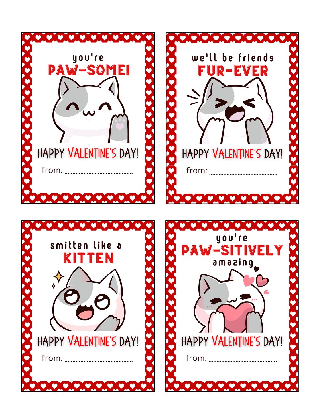Printable Cat Valentine's Day Cards Classroom Valentine Cards Cat ...