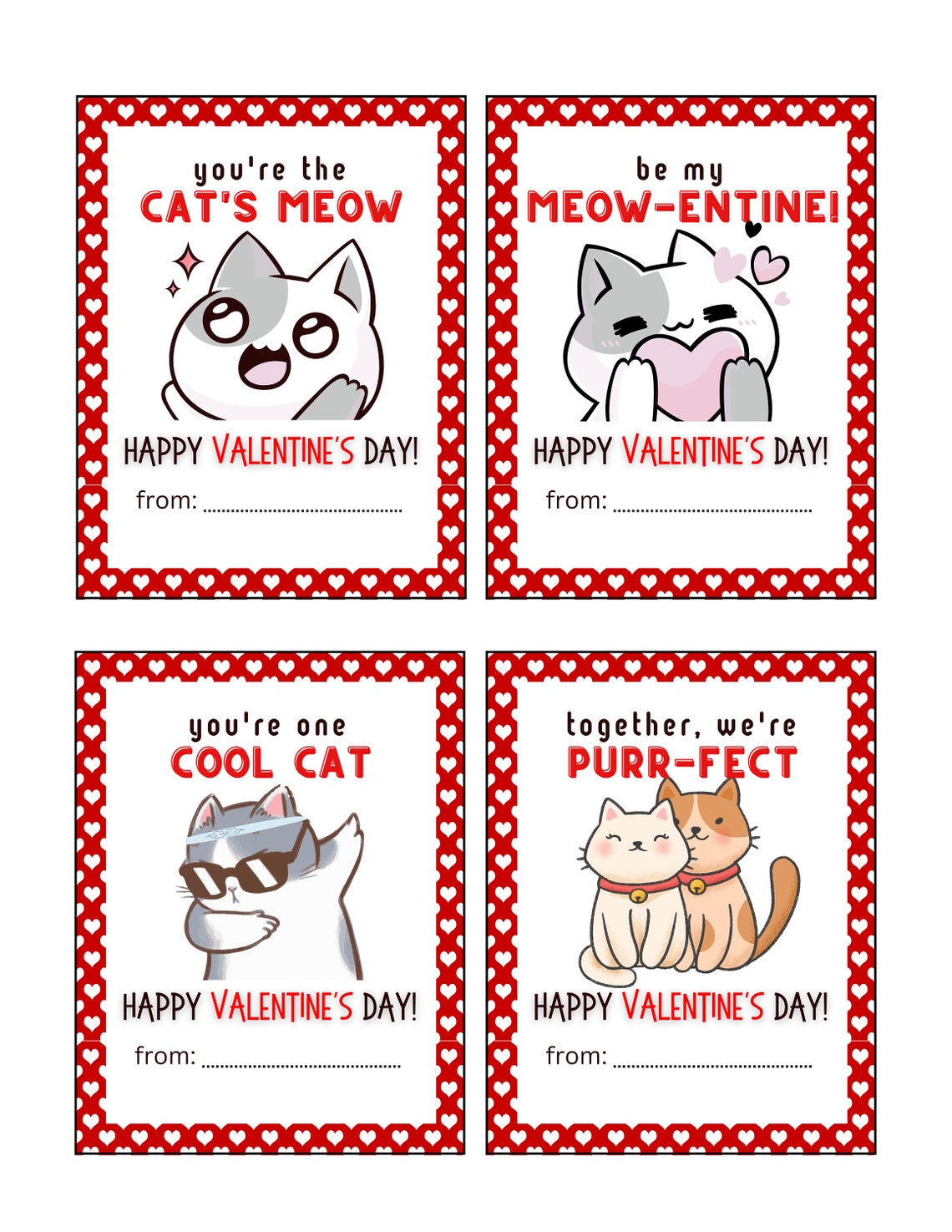 Printable Cat Valentine's Day Cards Classroom Valentine Cards Cat ...