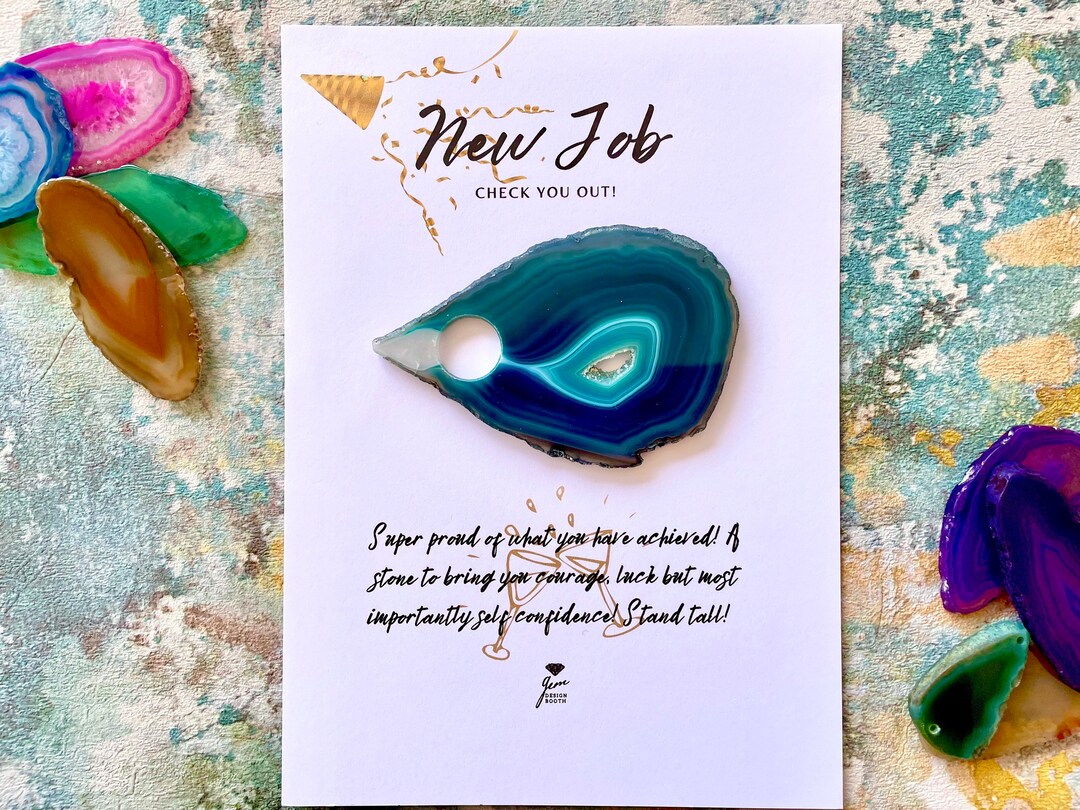 New Job Gift for Her, Agate Slice, New Job Crystals, New Job Card ...