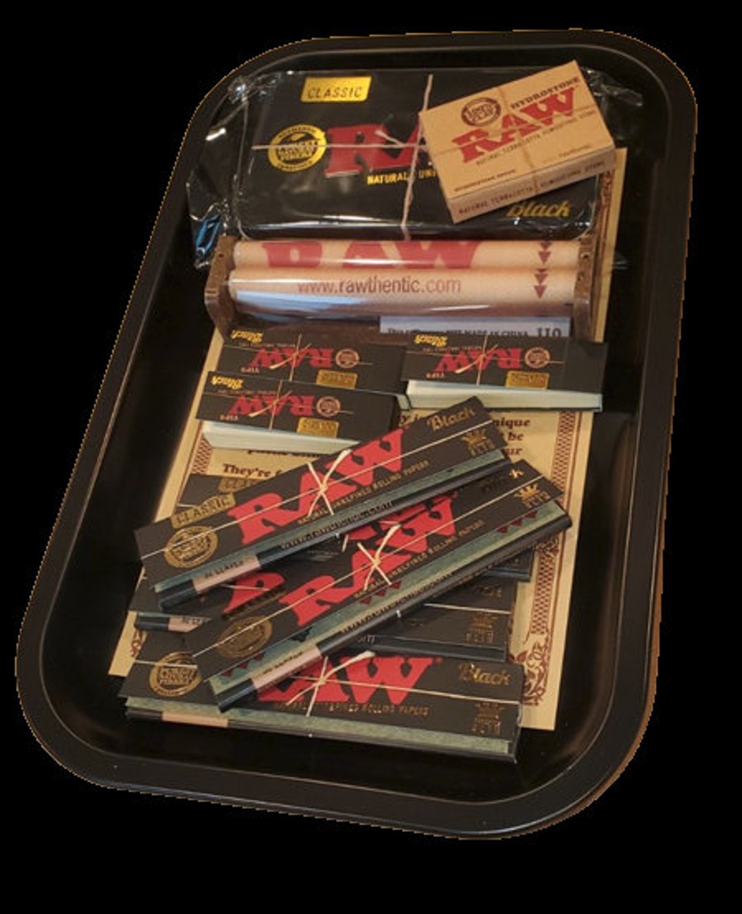 RAW Classic Black King Size Rolling Tray Bundle - Etsy