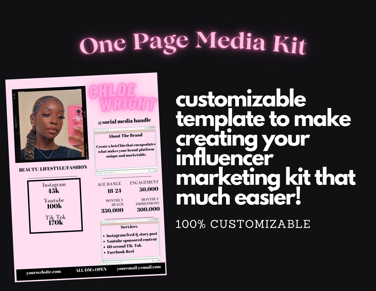 Influencer Media Kit| One Page Media Kit Template| Social Media ...