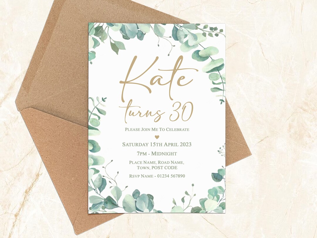 Personalised Botanical Birthday Invitation, Party Invite, Printable or ...