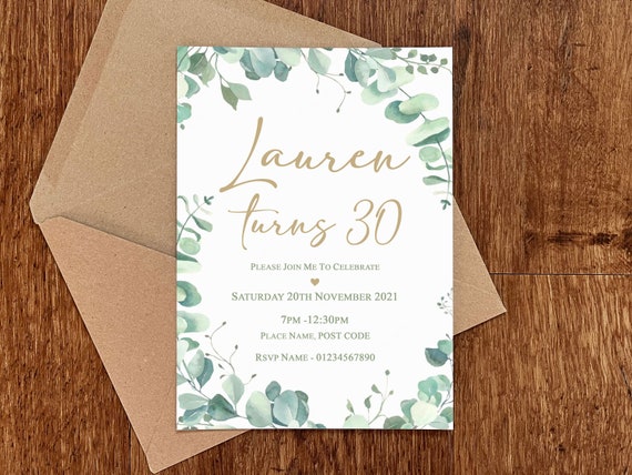 Personalised Botanical Birthday Invitation Party Invite - Etsy UK