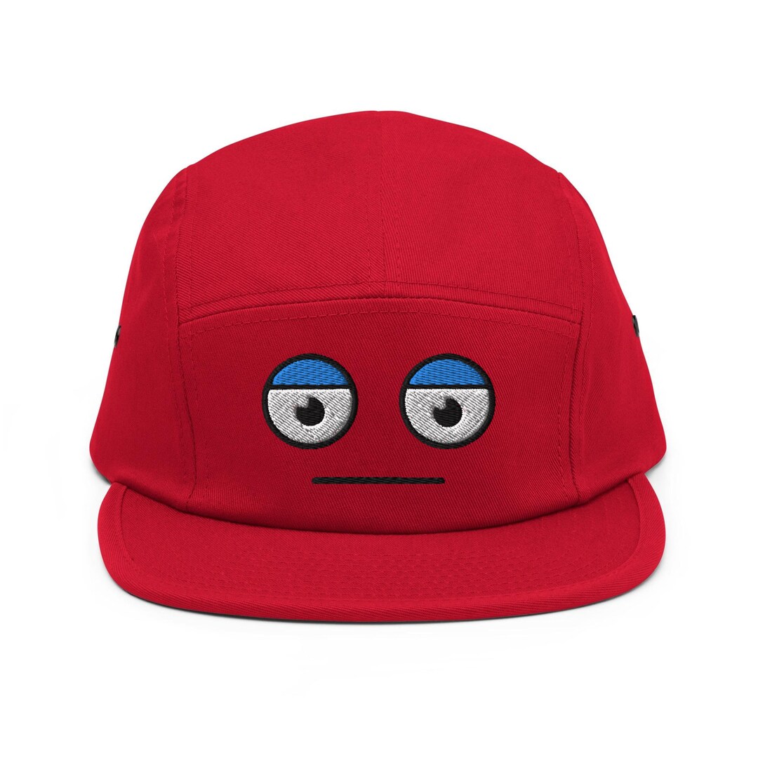 Meh Unamused Face Embroidered 5 Panel Camper Cap - Pure Cotton ...