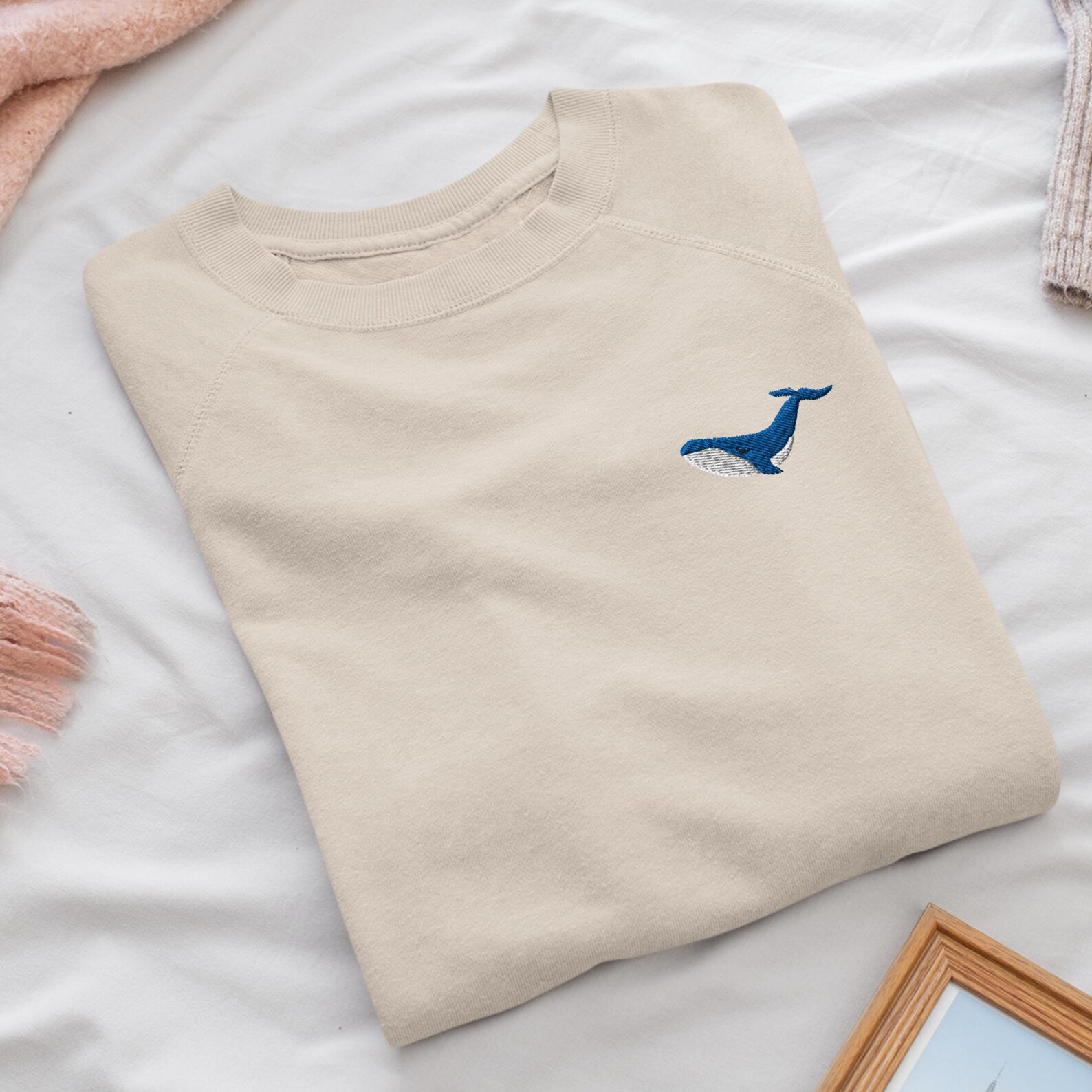 Blue Whale Embroidered Crewneck Sweatshirt: Cotton Blend, Unisex Fit - Etsy
