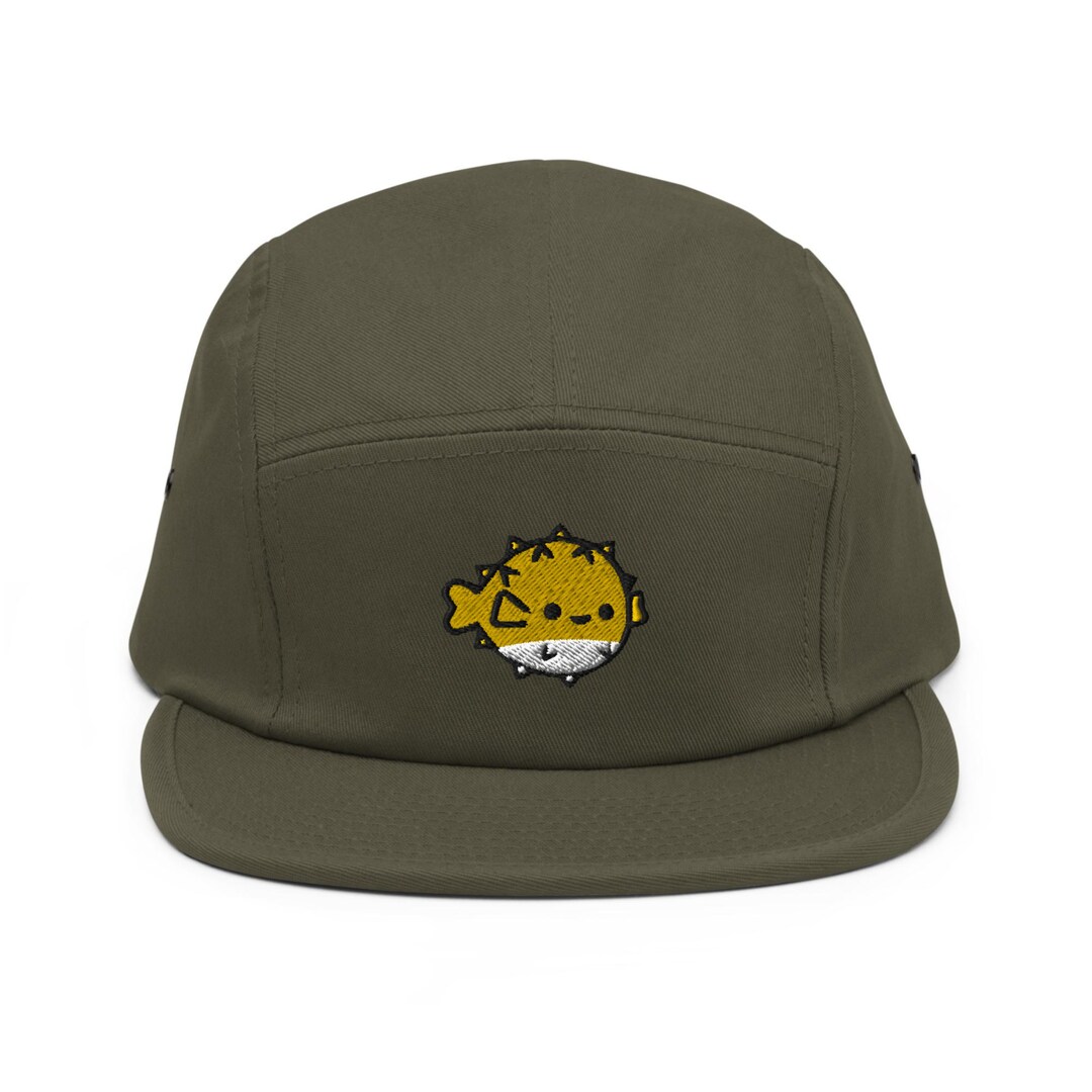 Puffer Fish Embroidered 5 Panel Camper Cap - Pure Cotton Comfortable ...
