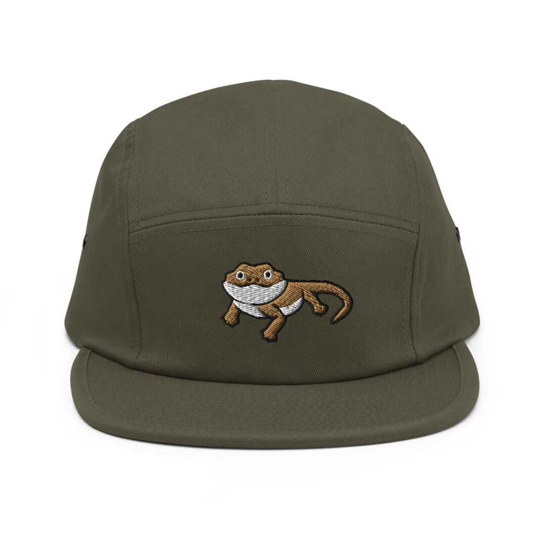 Bearded Dragon Lizard Embroidered 5 Panel Camper Cap - Pure Cotton ...