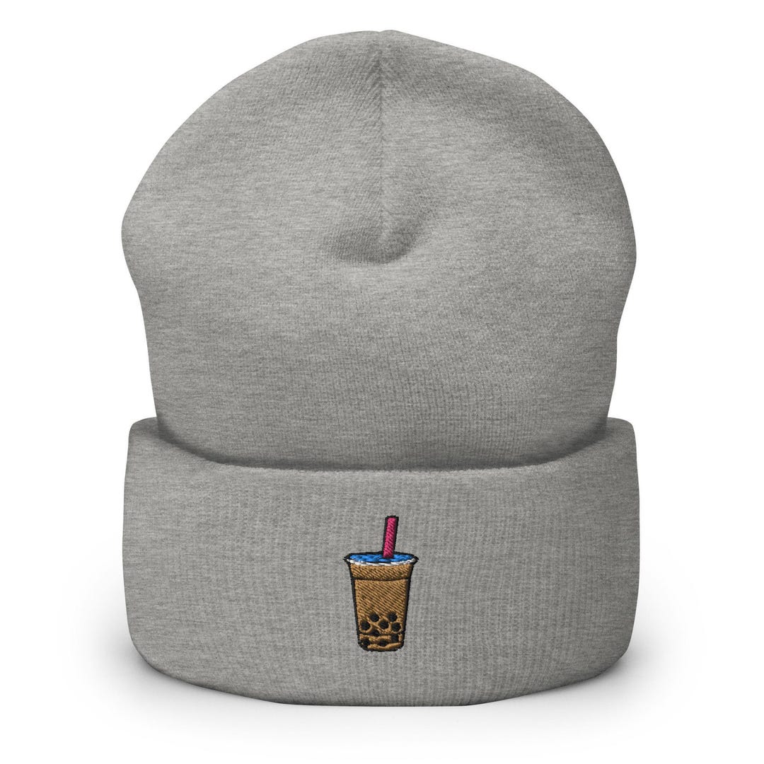 Boba Milk Tea Drink Extra Sweet Pls Embroidered Cuffed Beanie: Cozy ...