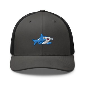Friendly Hammerhead Shark Embroidered Trucker Hat: Structured Retro Cap ...