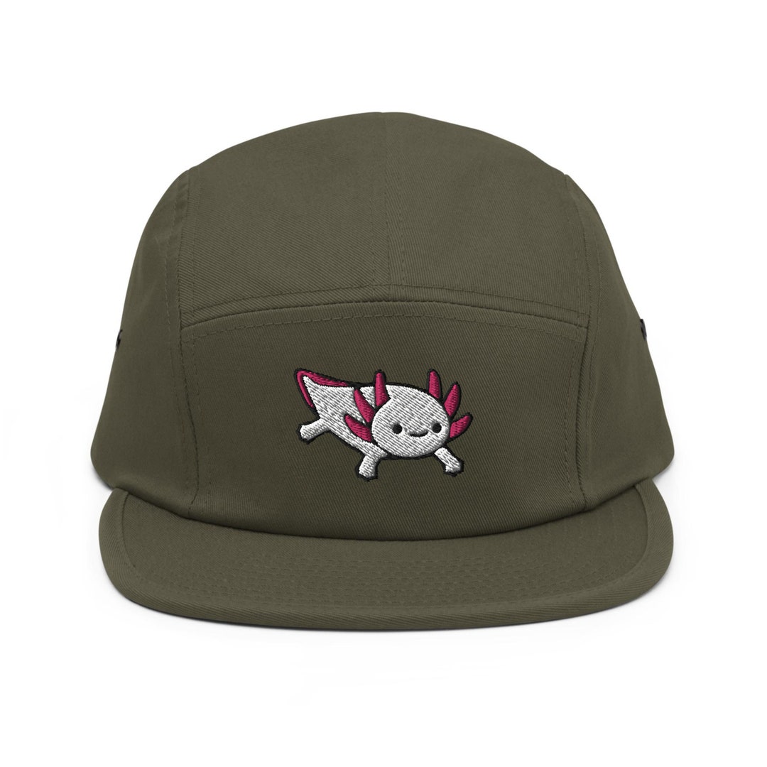 Axolotl Salamander Embroidered 5 Panel Camper Cap - Pure Cotton ...