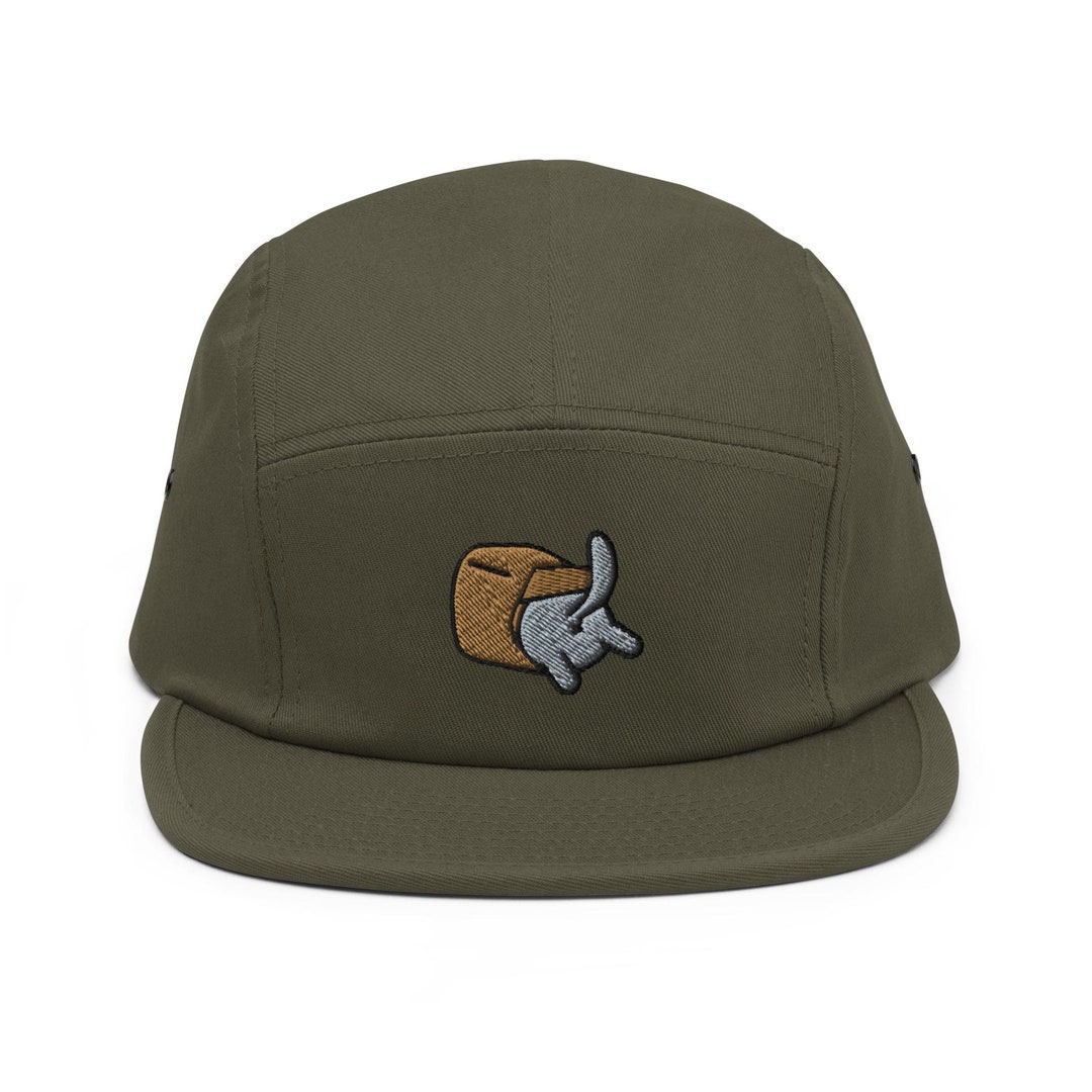 Curious Cat in Bag Embroidered 5 Panel Camper Cap - Pure Cotton ...