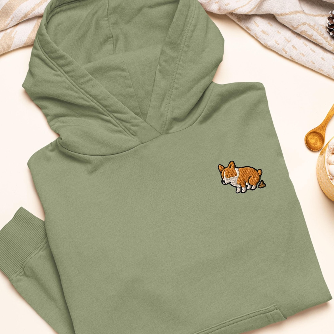Corgi Pooping Embroidered Hoodie: Heavy Blend Cotton-poly, Unisex Fit ...