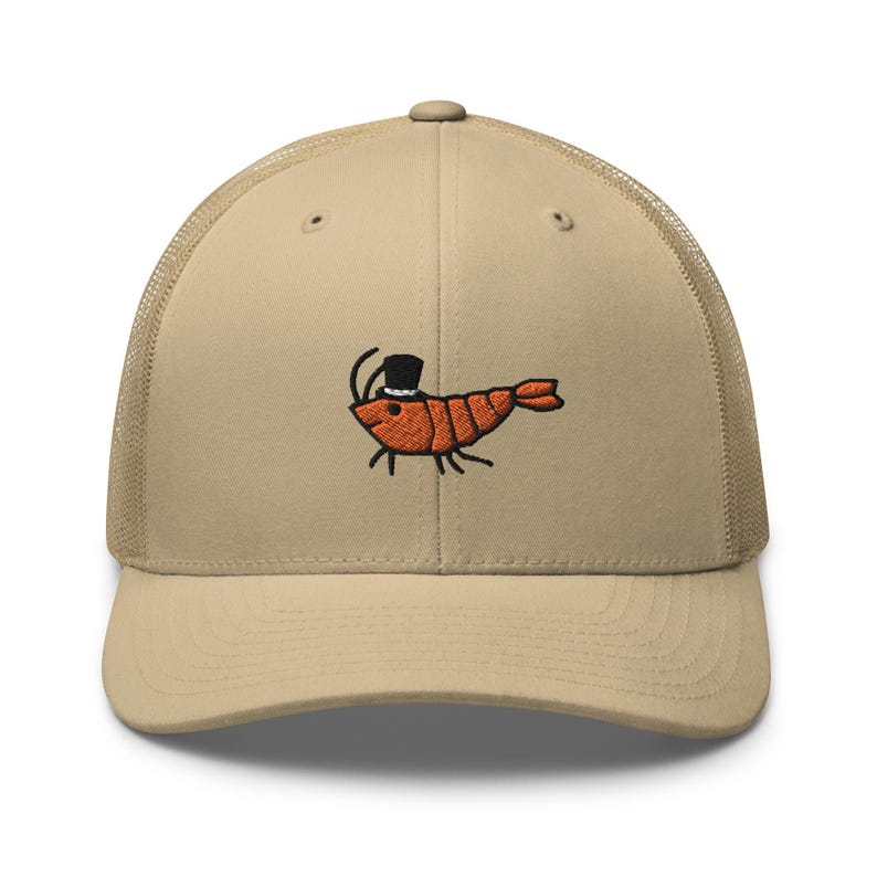Shrimp With Top Hat Embroidered Trucker Hat: Structured Retro Cap With ...