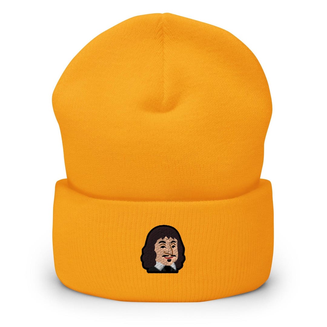 Cartoon René Descartes Embroidered Cuffed Beanie - Warm and Stylish ...