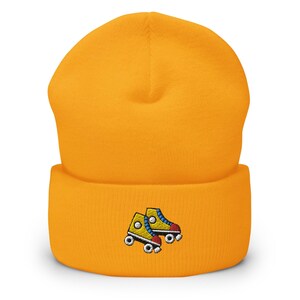 Retro Roller Skates Embroidered Cuffed Beanie: Cozy Unisex Winter Cap ...