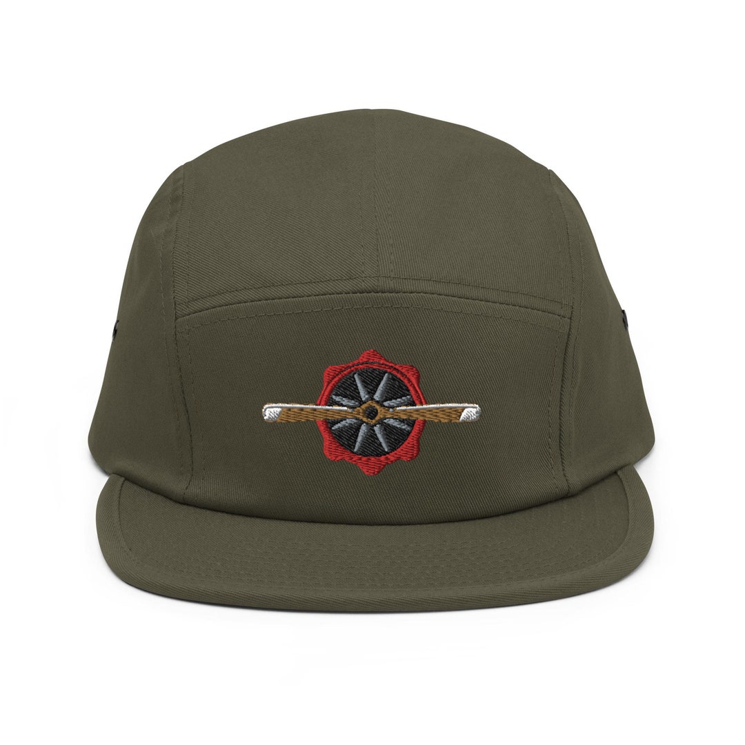Old Piston Engine Propeller Aircraft Embroidered 5 Panel Camper Cap ...