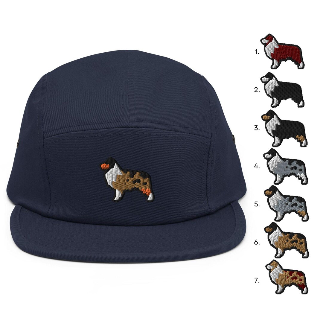 Australian Shepherd Embroidered 5‑panel Cotton Camper Cap: Adjustable ...