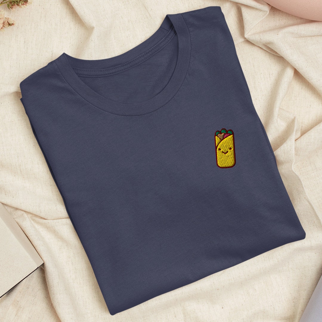 Cute Burrito Embroidered T-shirt With Comfortable Stretch - Soft ...