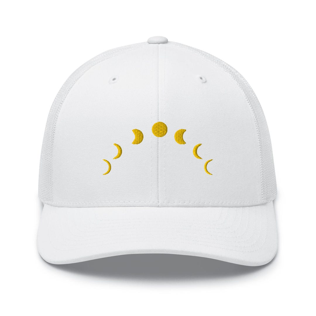 Moon Phase Embroidered Trucker Hat: Structured Retro Cap With Mesh Back ...