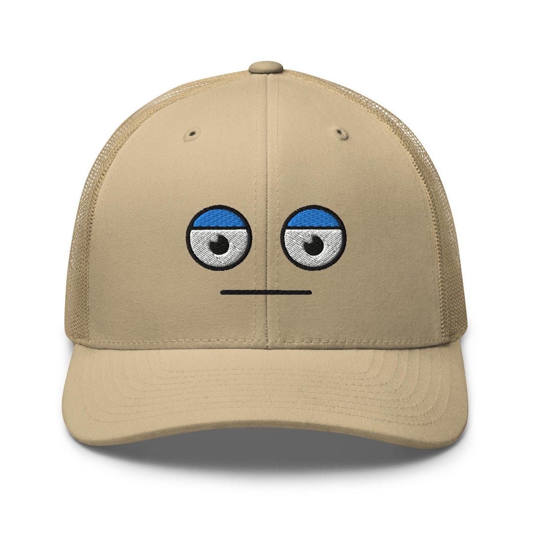 Meh Unamused Face Embroidered Retro Trucker Hat - Structured With Mesh ...
