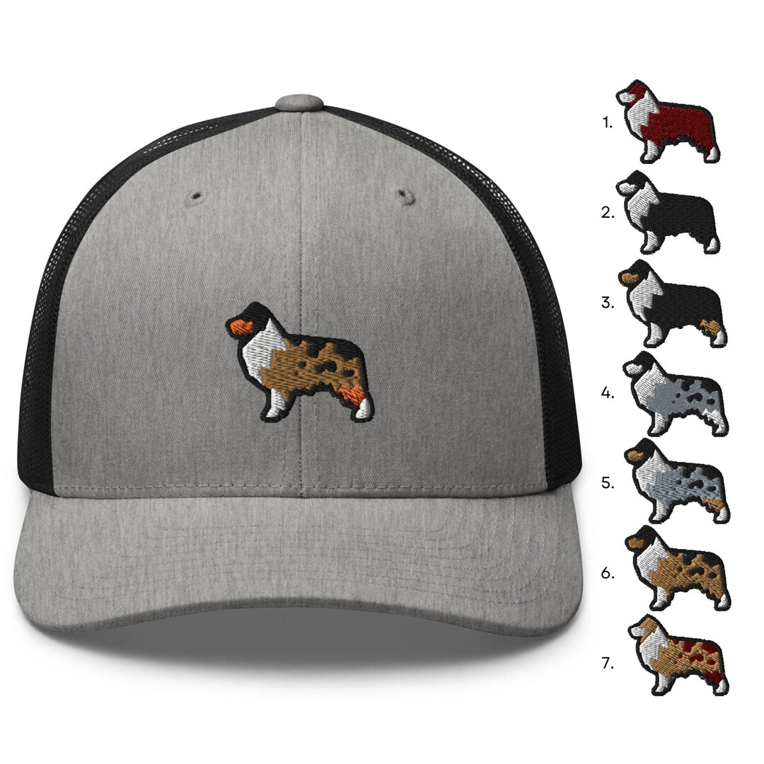 Australian Shepherd Dog Embroidered Trucker Hat: Structured Retro Cap ...