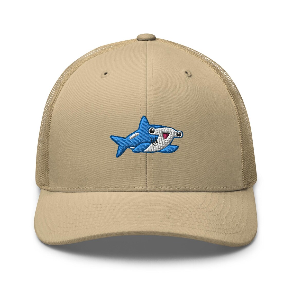 Friendly Hammerhead Shark Embroidered Trucker Hat: Structured Retro Cap ...