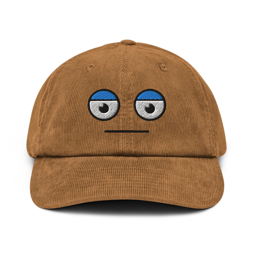Meh Unamused Face Embroidered Corduroy Hat - 100% Cotton Corduroy in ...