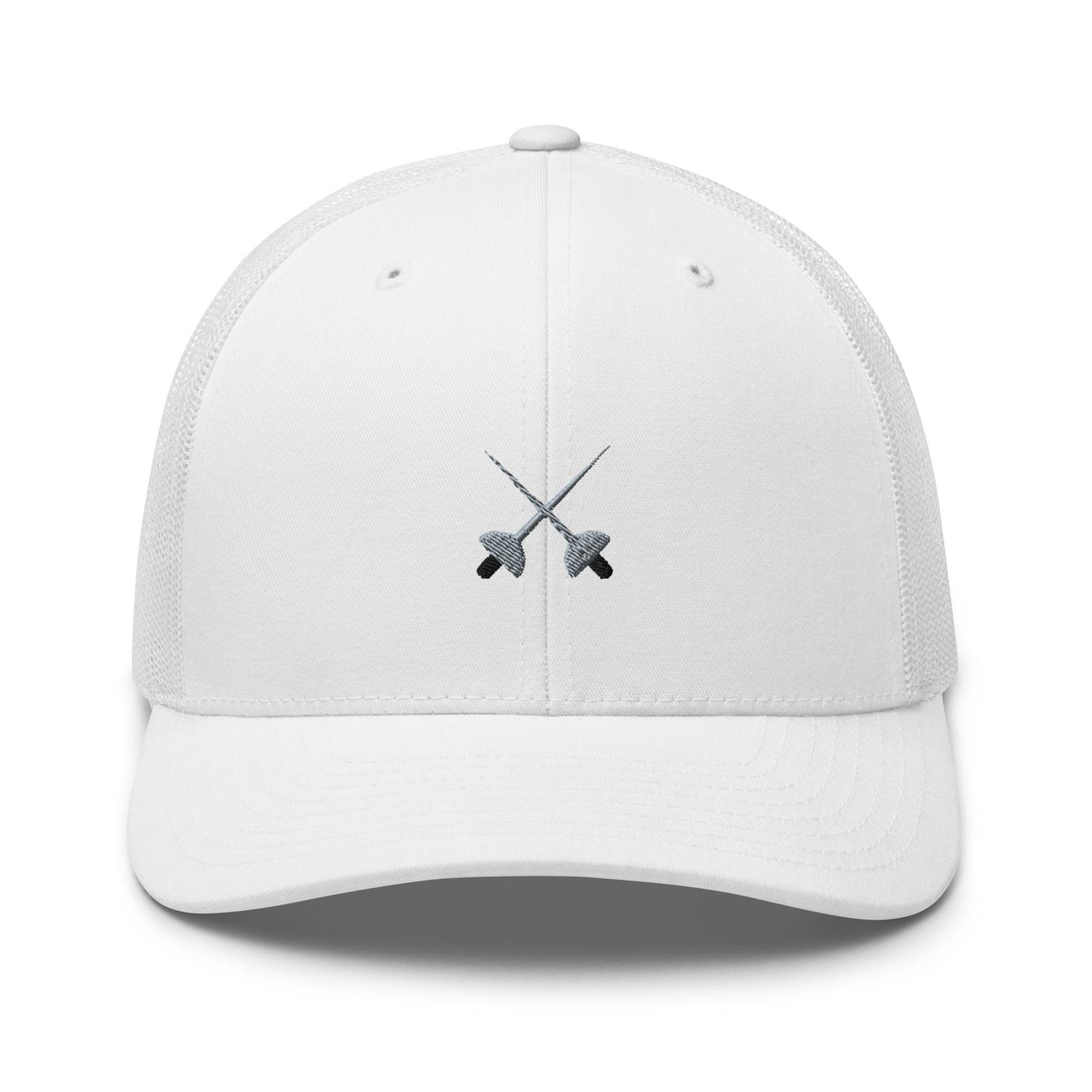 Fencing Sword Embroidered Trucker Hat: Structured Retro Cap With Mesh ...