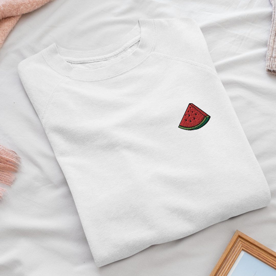 Watermelon Slice Embroidered Crewneck Sweatshirt: Cotton Blend, Unisex ...