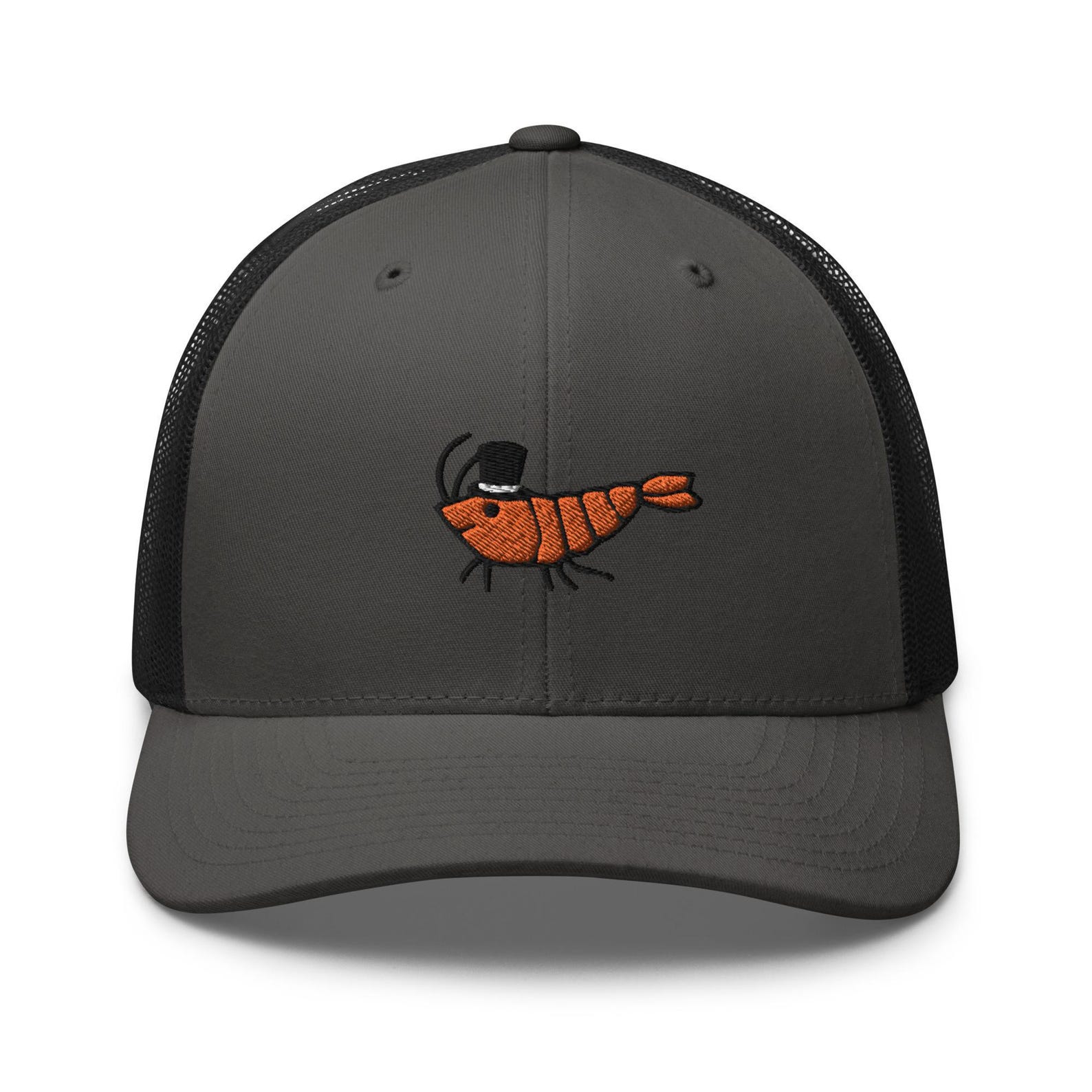 Shrimp With Top Hat Embroidered Trucker Hat: Structured Retro Cap With ...