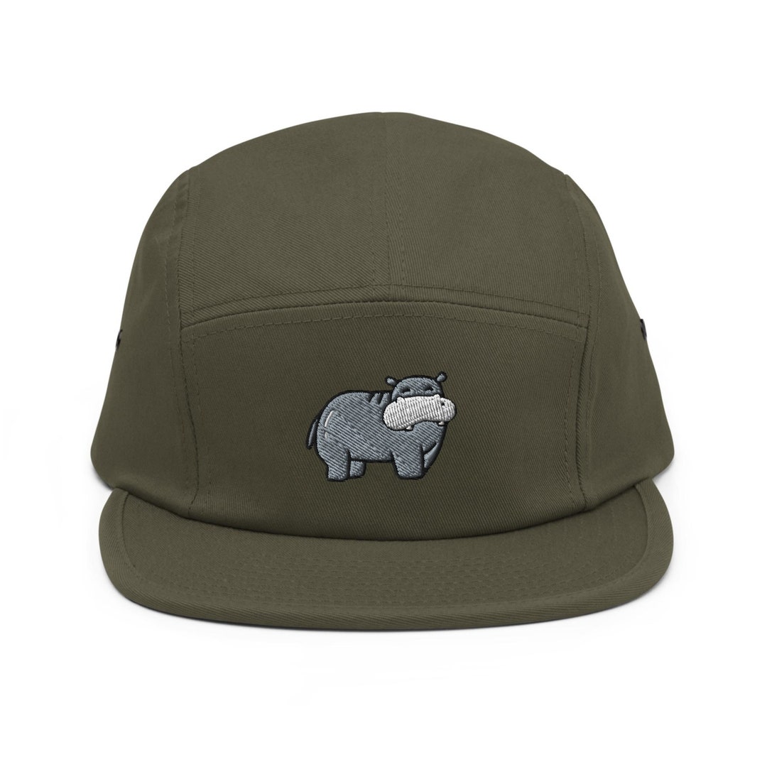 Cute Hippo Embroidered 5 Panel Camper Cap - Pure Cotton Comfortable Fit ...