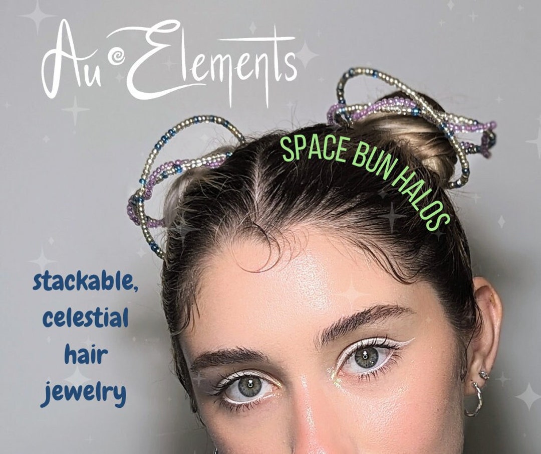 Space Bun Halos Stackable, Celestial, Beaded Hair Pins for Space Bun ...